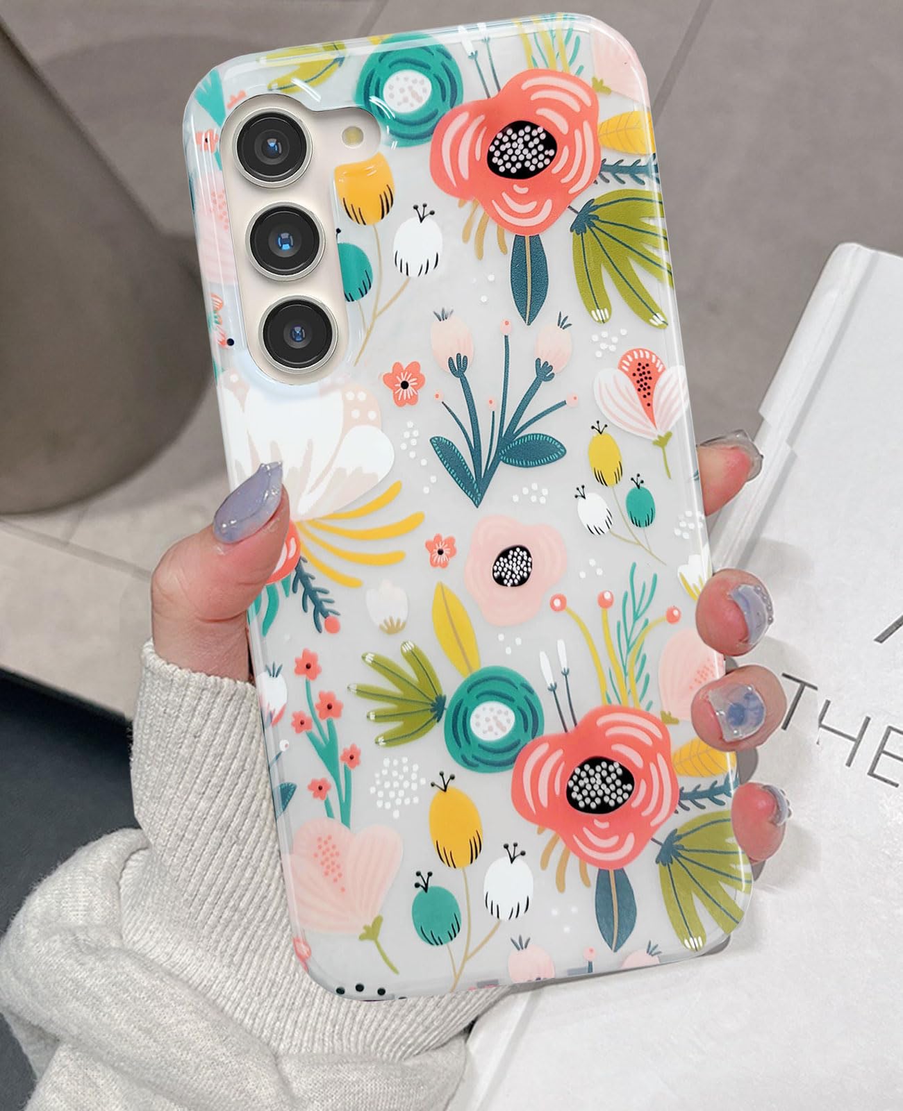 J.west Designed for Samsung Galaxy S23 Plus Case 5G 6.6", Soft Frosted Clear Case with Flower Cute Silicone Cover Elegant Floral Print Durable Slim Protective Phone Case for Women Girls