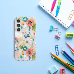 J.west Designed for Samsung Galaxy S23 Plus Case 5G 6.6", Soft Frosted Clear Case with Flower Cute Silicone Cover Elegant Floral Print Durable Slim Protective Phone Case for Women Girls