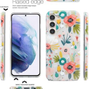 J.west Designed for Samsung Galaxy S23 Plus Case 5G 6.6", Soft Frosted Clear Case with Flower Cute Silicone Cover Elegant Floral Print Durable Slim Protective Phone Case for Women Girls