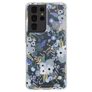 rifle paper co. samsung galaxy s21 ultra case - 6.8" - 10ft drop protection, fashionable case for s21 ultra, scratch resistant, slim fit, enhanced grip, cute phone case, garden party blue