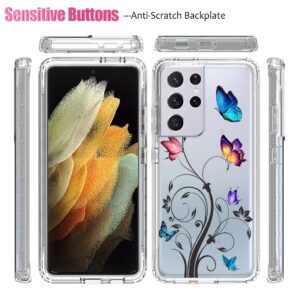 Vavies Case for Galaxy S21 Ultra 5G Case, SM-G998U Case with Tempered Glass Screen Protector, Full Body Clear with Floral Protection Phone Cover Cases for Samsung Galaxy S21 Ultra 5G (Butterfly Tree)