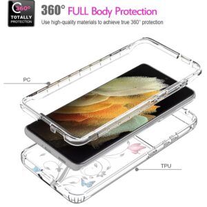 Vavies Case for Galaxy S21 Ultra 5G Case, SM-G998U Case with Tempered Glass Screen Protector, Full Body Clear with Floral Protection Phone Cover Cases for Samsung Galaxy S21 Ultra 5G (Butterfly Tree)