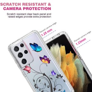 Vavies Case for Galaxy S21 Ultra 5G Case, SM-G998U Case with Tempered Glass Screen Protector, Full Body Clear with Floral Protection Phone Cover Cases for Samsung Galaxy S21 Ultra 5G (Butterfly Tree)