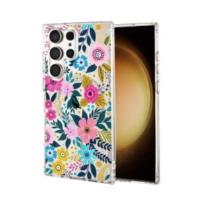 tcaraersing crystal clear flower magnetic case for samsung galaxy s23 ultra magsafe pc back cover soft tpu edges slim thin shockproof silicone floral pattern girl women s23 ultra 6.8'' colorful floral