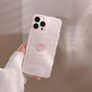 Ownest Compatible for iPhone 11 Cute 3D Pink Heart Slim Clear Aesthetic Design Women Teen Girls Camera Lens Protection Phone Cases Cover+Pink Phone Charm