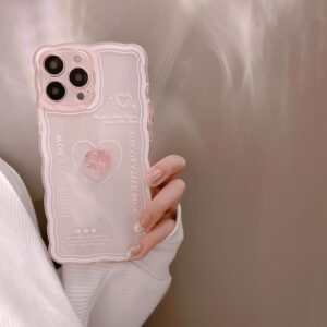 Ownest Compatible for iPhone 11 Cute 3D Pink Heart Slim Clear Aesthetic Design Women Teen Girls Camera Lens Protection Phone Cases Cover+Pink Phone Charm