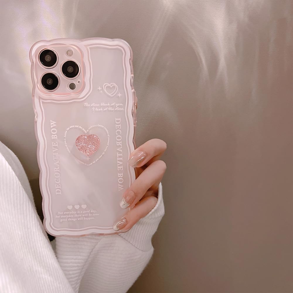 Ownest Compatible for iPhone 11 Cute 3D Pink Heart Slim Clear Aesthetic Design Women Teen Girls Camera Lens Protection Phone Cases Cover+Pink Phone Charm