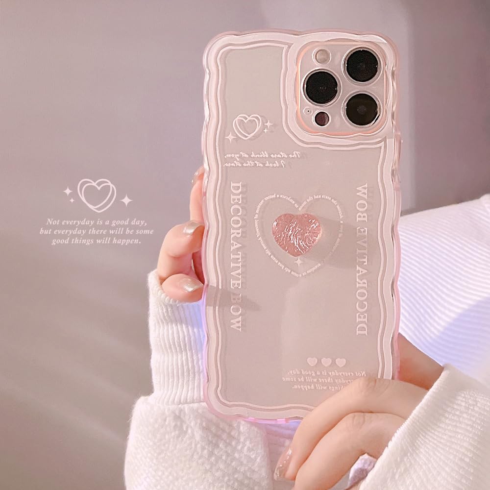 Ownest Compatible for iPhone 11 Cute 3D Pink Heart Slim Clear Aesthetic Design Women Teen Girls Camera Lens Protection Phone Cases Cover+Pink Phone Charm