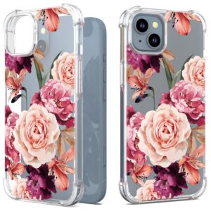 coveron compitable with apple iphone 15 plus case for women, slim floral design clear tpu rubber flexible soft skin cover protective sleeve for iphone 15+ (6.7) phone case - peony flower