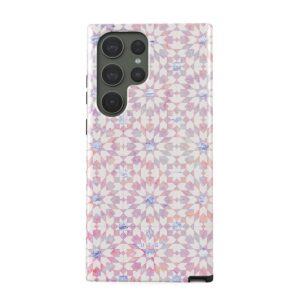 burga phone case compatible with samsung galaxy s23 ultra - hybrid 2-layer hard shell + silicone protective case -light pink moroccan marrakesh tile pattern mosaic - scratch-resistant shockproof cover