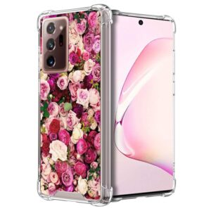 casesondeck bumper case compatible with [samsung galaxy note 20 ultra / note20 ultra case] slim fitted clear tpu bumper shock case (pink roses)