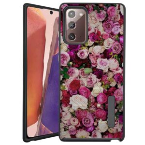 casesondeck stand case compatible with samsung galaxy note 20 ultra / note20 ultra 5g [grip tactical] hybrid dual layer grip case (pink roses)