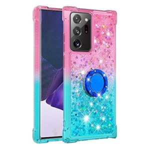 nincyee shockproof case for samsung galaxy note20 ultra,glitter shine diamond gradient color quicksand transparent tpu cover with rotating ring kickstand