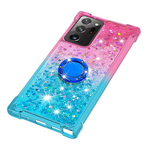 nincyee Shockproof Case for Samsung Galaxy Note20 Ultra,Glitter Shine Diamond Gradient Color Quicksand Transparent TPU Cover with Rotating Ring Kickstand