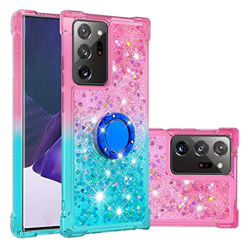 nincyee Shockproof Case for Samsung Galaxy Note20 Ultra,Glitter Shine Diamond Gradient Color Quicksand Transparent TPU Cover with Rotating Ring Kickstand