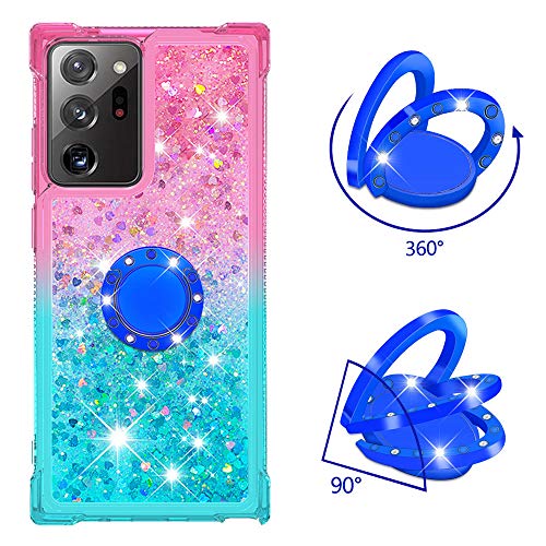 nincyee Shockproof Case for Samsung Galaxy Note20 Ultra,Glitter Shine Diamond Gradient Color Quicksand Transparent TPU Cover with Rotating Ring Kickstand