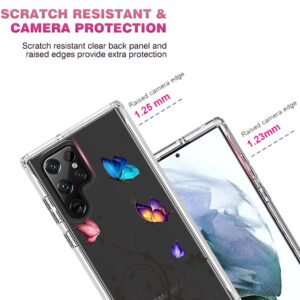 Vavies Case for Galaxy S22 Ultra Case, SM-S908U Case with Tempered Glass Screen Protector, Full Body Clear with Floral Protection Phone Cover Cases for Samsung Galaxy S22 Ultra 5G (Butterfly Tree)