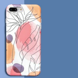 J.west iPhone 8 Plus,iPhone 7 Plus Case 5.5, Aesthetic Watercolor Minimalist Boho Abstract Prints Slim Geo Line Plant Palm Leaf Pattern Pink Soft TPU Shockproof Cover Protective Phone Case for Women