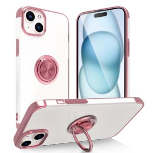 tnarru for iphone 15 case clear with stand [360° rotatable magnetic ring holder kickstand] soft tpu bumper glitter electroplated shockproof thin slim phone case for iphone 15, pink