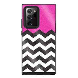 mightyskins glossy glitter skin for otterbox symmetry for samsung galaxy note20 ultra 5g - hot pink chevron | protective, durable high-gloss glitter finish | easy to apply | made in the usa