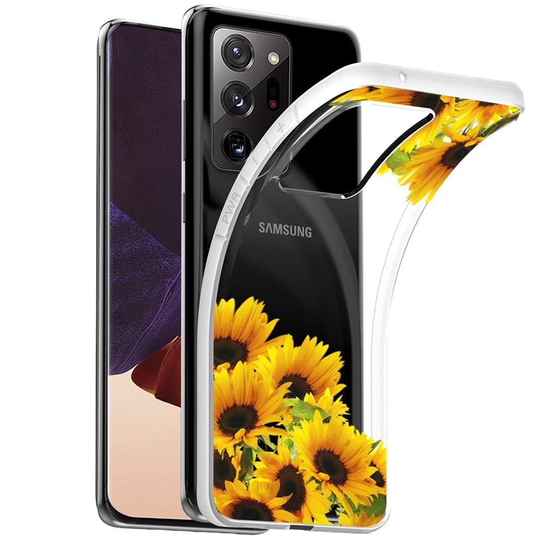 Vokuha Galaxy Note 20 Ultra 5G Case, Samsung Note 20 Ultra Case for Girls, Cute Clear Slim Shockproof Pattern Soft TPU Back Phone Protective Cover Cases for Samsung Galaxy Note 20 Ultra 5G (sunflower)