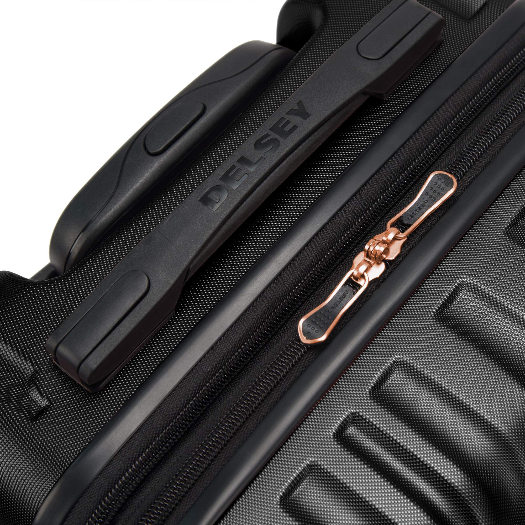 DELSEY PARIS Alexis Durable Luggage, Expandable Lightweight 4-Wheel Spinner, Easy Grip Handles for Smooth Mobility, TSA-Lock Incorporated, Men and Women, Black/Rose Gold, Check-In 25-Inch