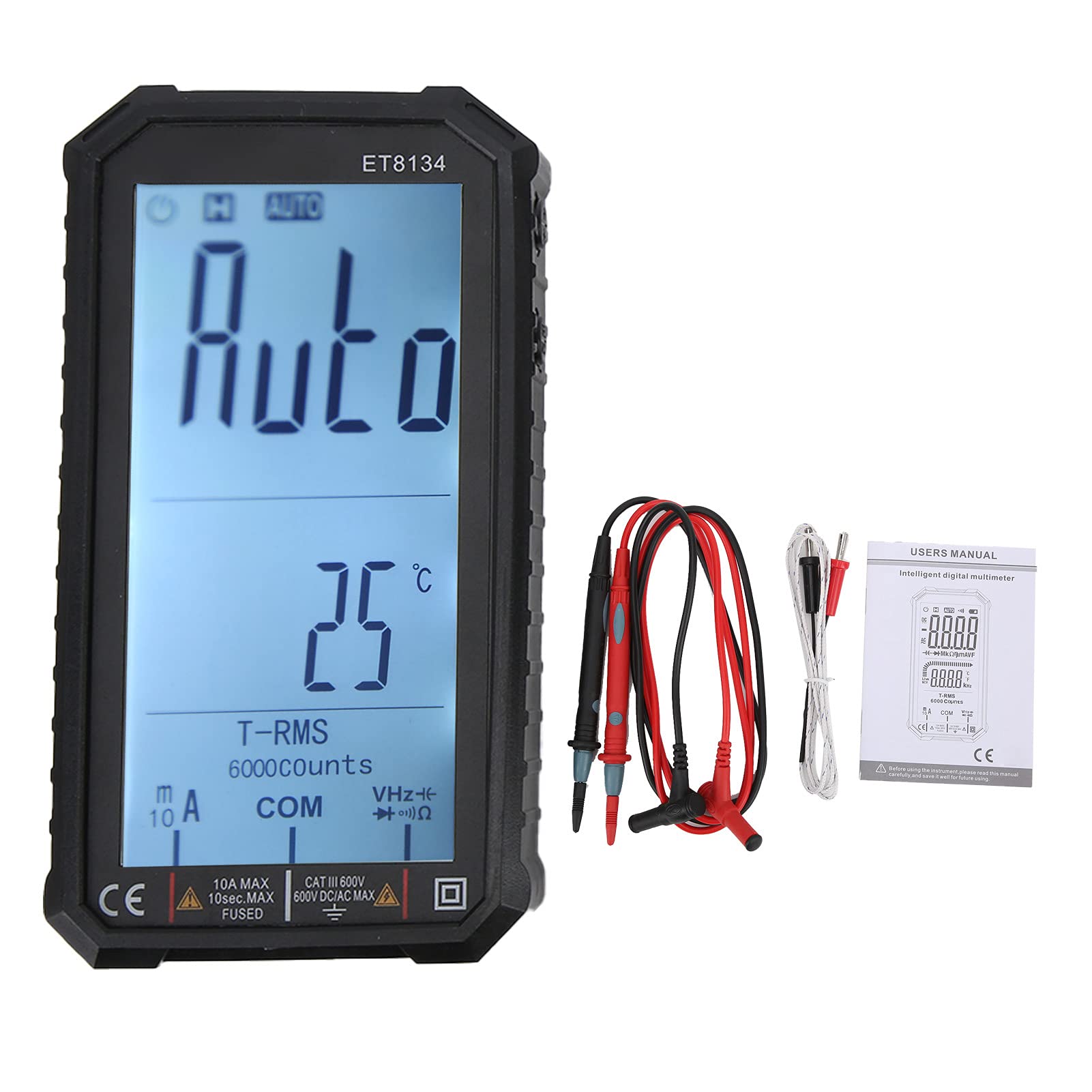 ET8134 Digital Multimeter Multi Function Voltage Current Meter 10A 600V LCD Display Automatic Multimeter with Alarm Function