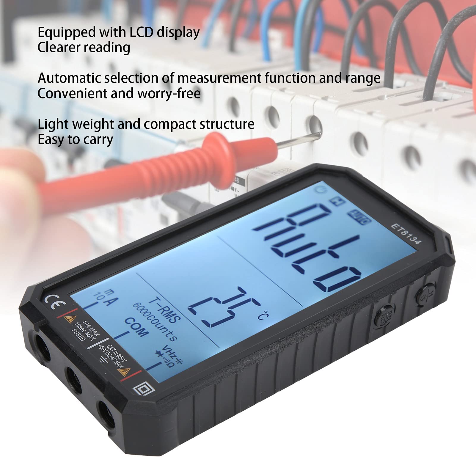 ET8134 Digital Multimeter Multi Function Voltage Current Meter 10A 600V LCD Display Automatic Multimeter with Alarm Function