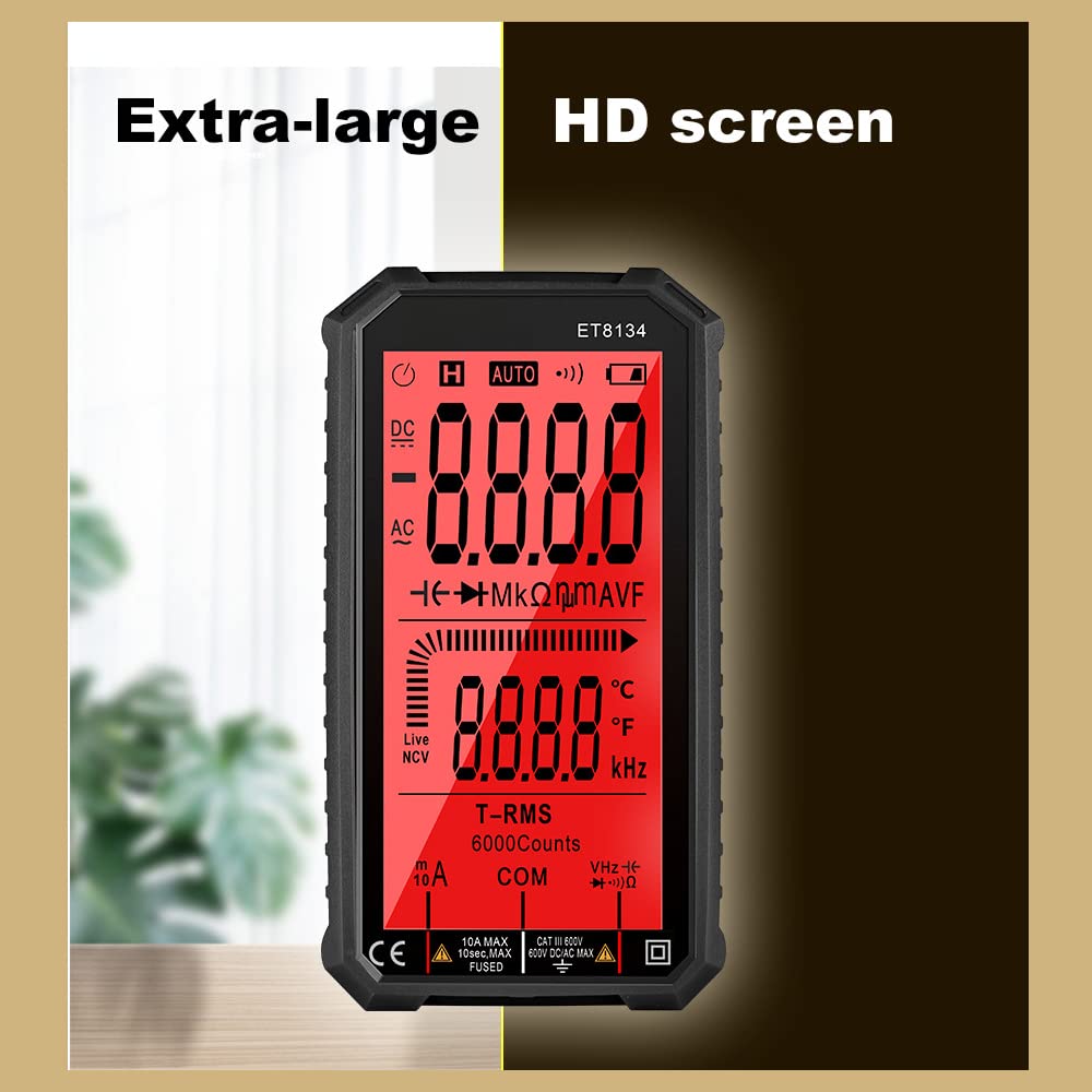 ET8134 Digital Multimeter Multi Function Voltage Current Meter 10A 600V LCD Display Automatic Multimeter with Alarm Function