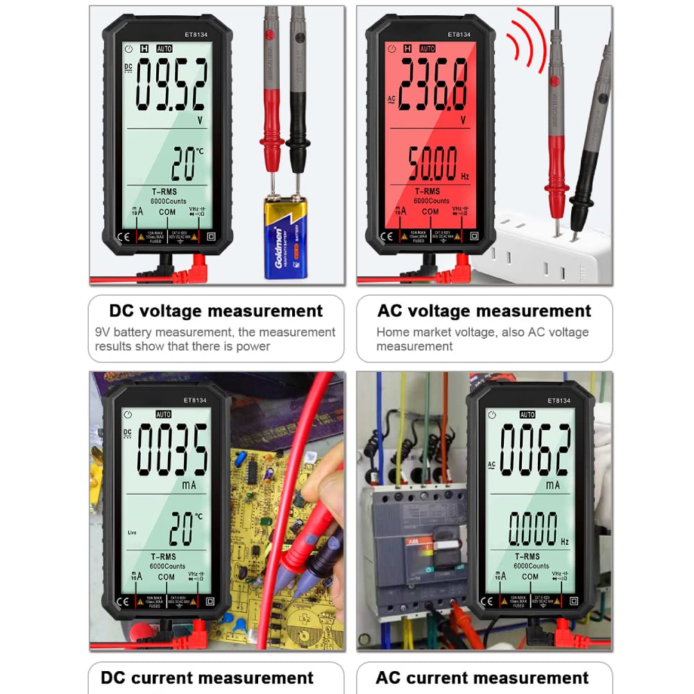 ET8134 Digital Multimeter Multi Function Voltage Current Meter 10A 600V LCD Display Automatic Multimeter with Alarm Function