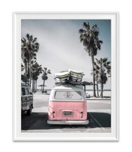 classic antique van at beach ocean nautical photography print, unframed, coastal palm trees home and wall decor, 8x10 inches