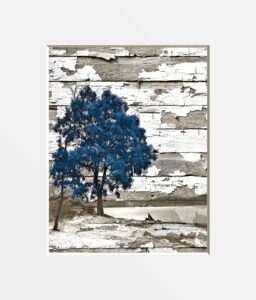 blue brown home decor rustic photography photo tree lake matted wall art picture (11x14 with 16x20 mat)