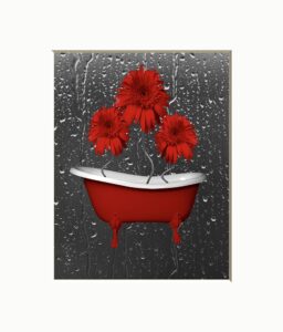 red bathroom decor, rose flowers bubbles tub 8x10 print with 11x14 mat bath red wall art picture (red)