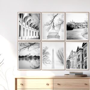 Washington DC Art - Set of 6 Photography Prints - 8X10 inches - Unframed - Black and White Photography featuring the Jefferson Memorial, Washington Monument, Georgetown, the Capitol and Architecture