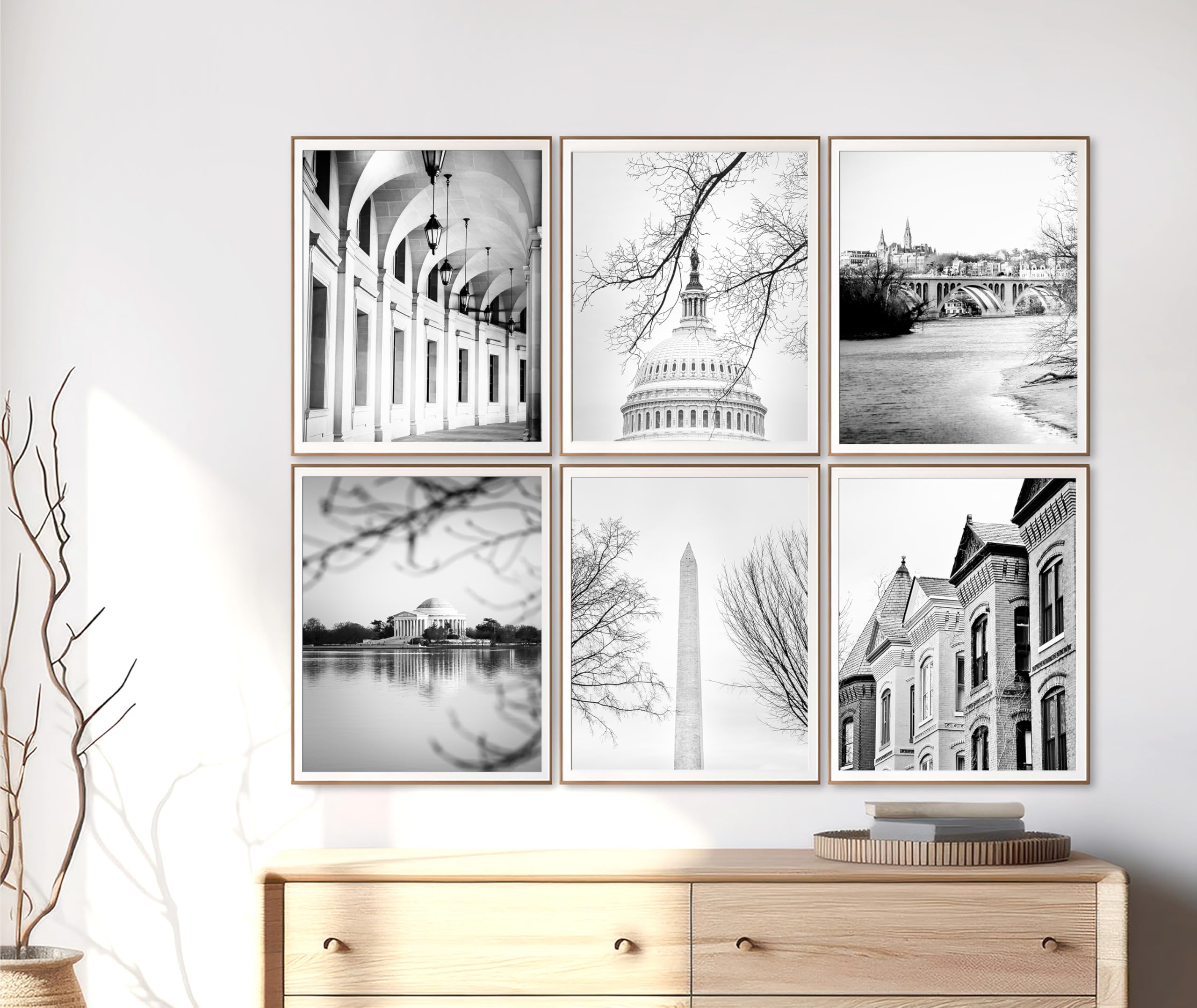 Washington DC Art - Set of 6 Photography Prints - 8X10 inches - Unframed - Black and White Photography featuring the Jefferson Memorial, Washington Monument, Georgetown, the Capitol and Architecture