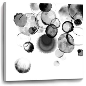 bathroom decor wall art black and white bubbles prints pictures framed canvas artwork wall art for bedroom kitchen office modern ink and wash painting decorations size 14x14 inches ready to hang