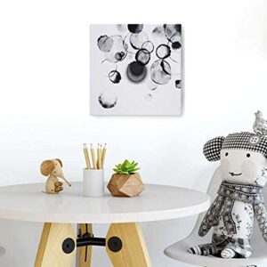 Bathroom Decor Wall Art Black and White Bubbles Prints Pictures Framed Canvas Artwork Wall Art for Bedroom Kitchen Office Modern Ink and Wash Painting Decorations Size 14x14 inches Ready to Hang