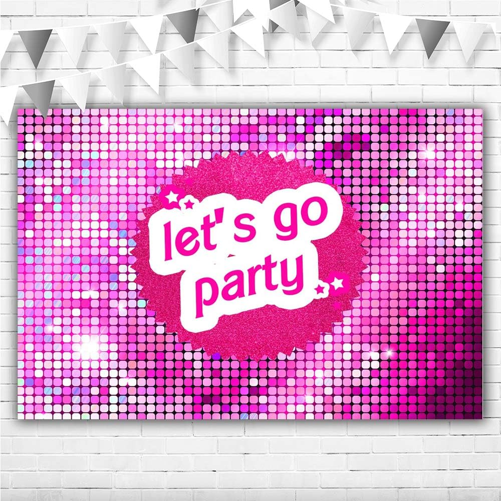 Hot Pink Princess Backdrop for Girl Birthday Party Supplies 5x3 Vinyl Let's Go Party Movie Theme Background Happy Birthday for Lady Let's Go Party Banner for Girl Party Decorations (5x3ft)