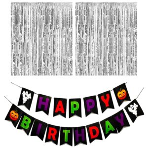 3pcs silver metallic streamers birthday banner party decorations set,foil fringe backdrop curtains for photo booth,for halloween christmas party supplies tinsel streamers background