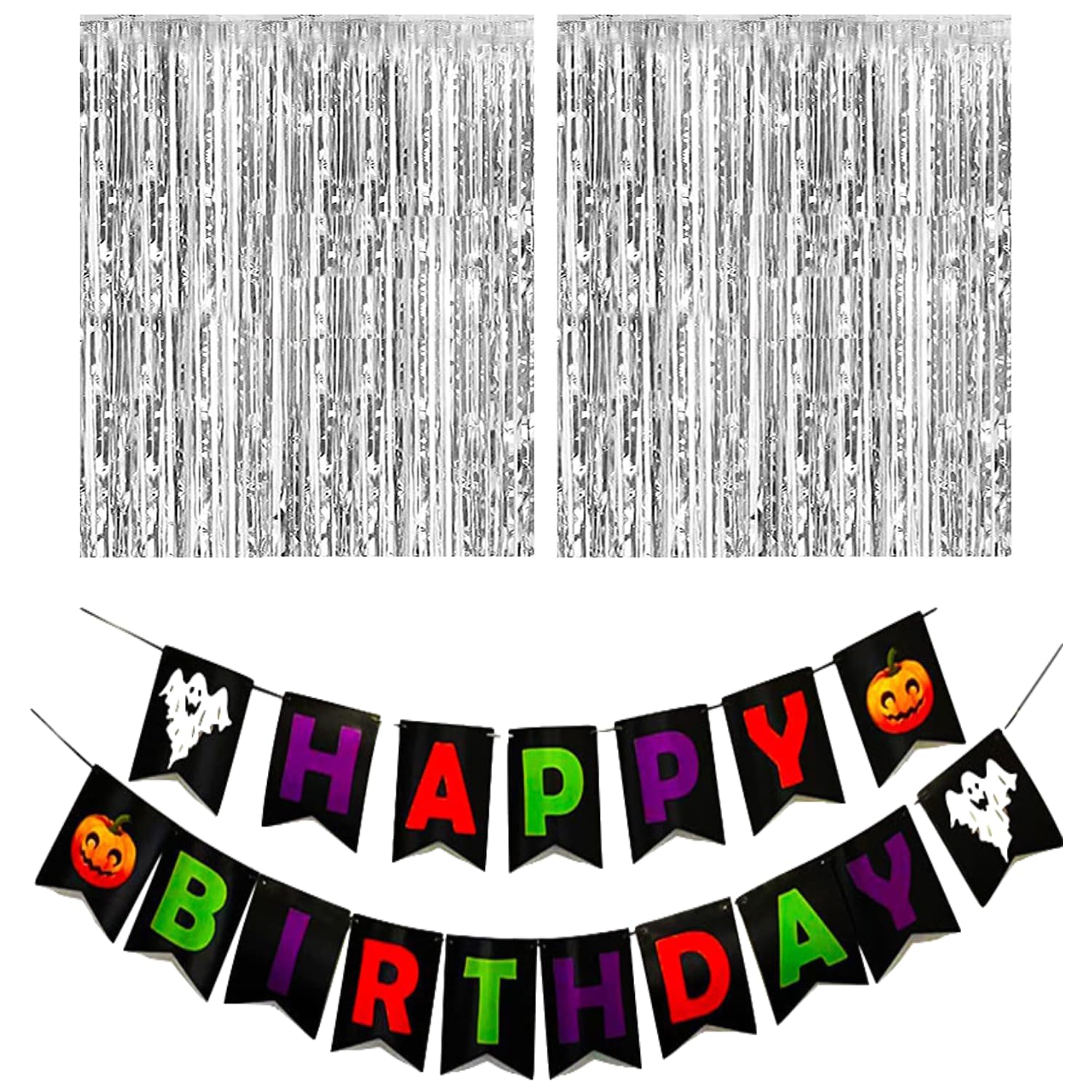 3pcs Silver Metallic Streamers Birthday Banner Party Decorations Set,Foil Fringe Backdrop Curtains for Photo Booth,for Halloween Christmas Party Supplies Tinsel Streamers Background