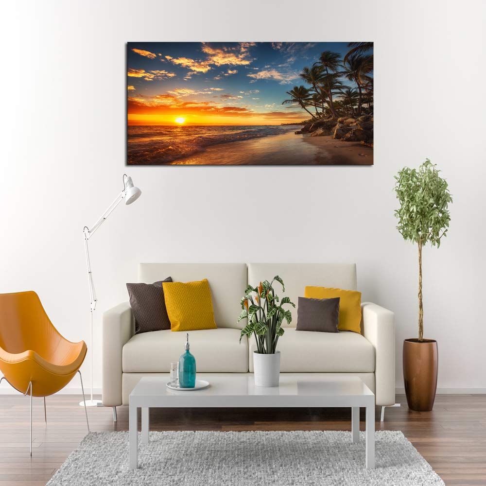 DZL Art S74775 Canvas Painting Print Paradise Tropical Island Beach with Palms Photograph Print Nature Pictures Wall Art Canvas Prints Painting for Living Room Bedroom Decor Office Wall Decor