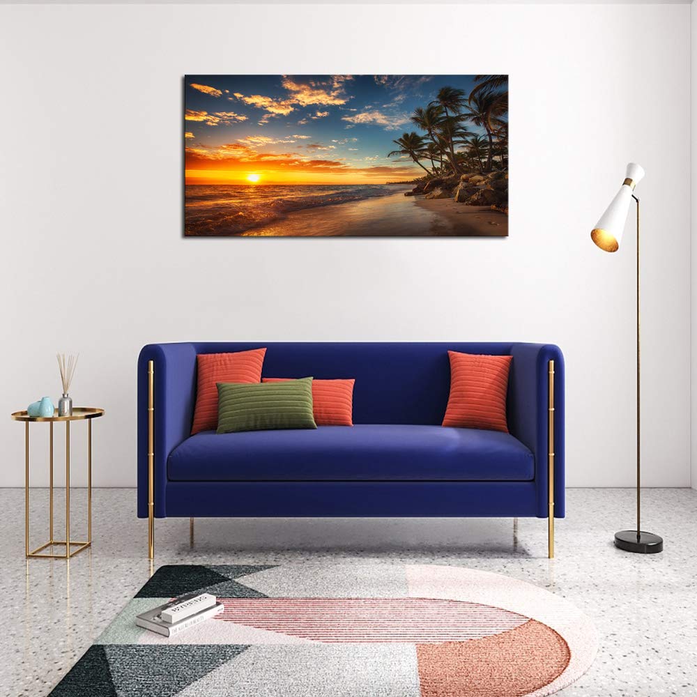 DZL Art S74775 Canvas Painting Print Paradise Tropical Island Beach with Palms Photograph Print Nature Pictures Wall Art Canvas Prints Painting for Living Room Bedroom Decor Office Wall Decor