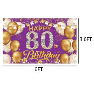 6x3.6FT Purple Gold 80th Happy Birthday Backdrop,Pink Gold Happy Birthday Photography Background Banner for Birthday Party Backdrop for Men Women Birthday Party Supplies Decoration.