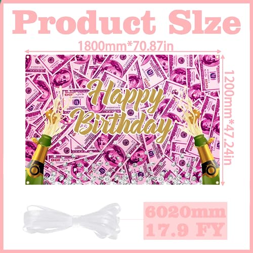 BECKTEN Money Birthday Party Banner Backdrop, Polyester, Multicolor, 70.9in * 47.2in, Perfect for Wedding, Birthday, Bridal Shower, Bachelorette Party