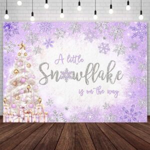 aibiin 7x5ft snowflake baby shower backdrop a little snowflake is on the way baby shower photography background purple sliver winter snowflake christmas tree baby shower party decorations supplies