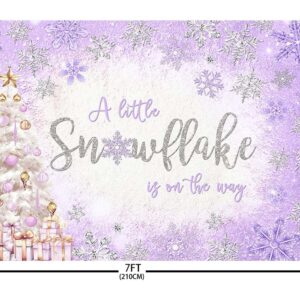 AIBIIN 7x5ft Snowflake Baby Shower Backdrop A Little Snowflake is on The Way Baby Shower Photography Background Purple Sliver Winter Snowflake Christmas Tree Baby Shower Party Decorations Supplies