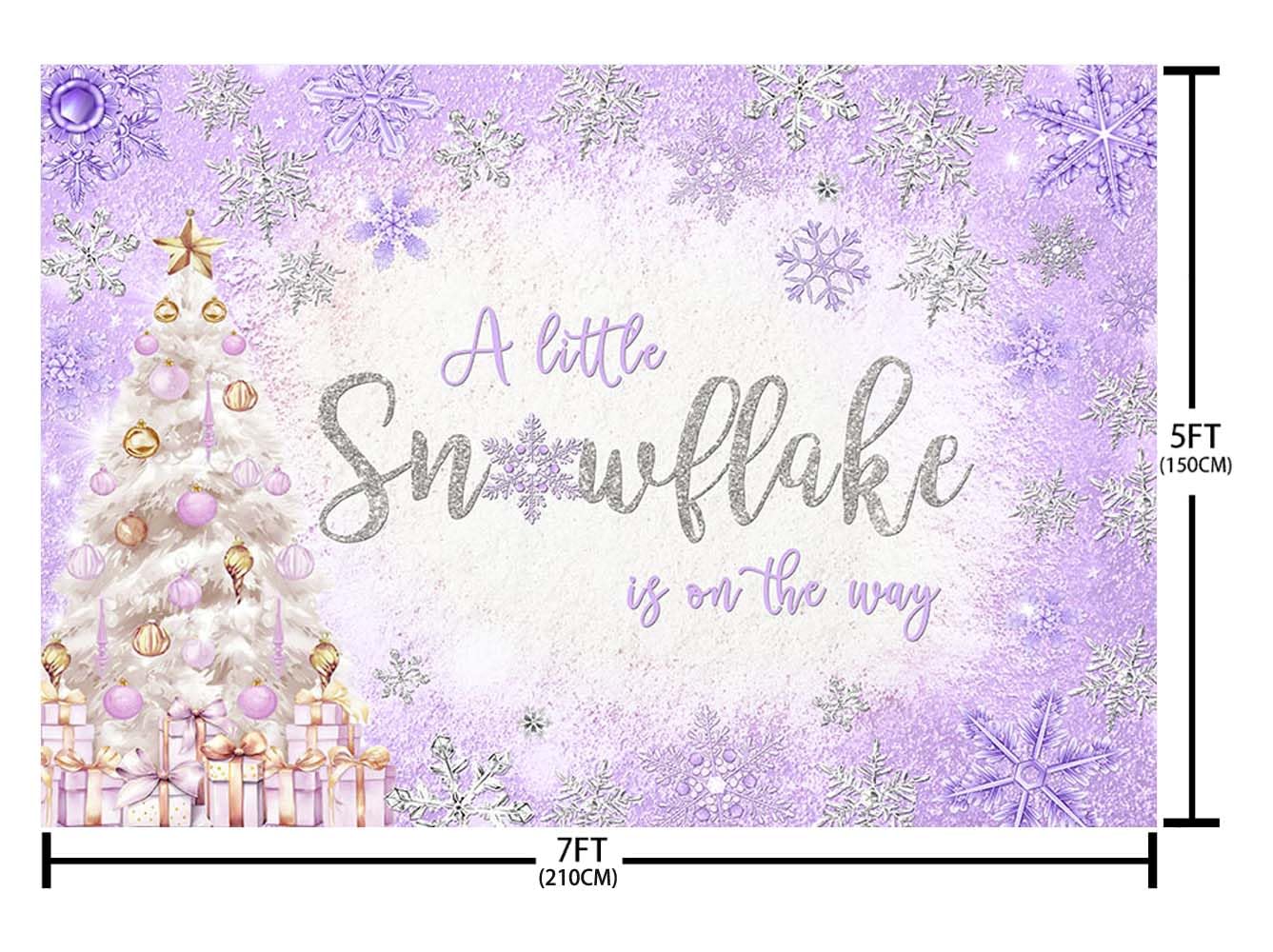 AIBIIN 7x5ft Snowflake Baby Shower Backdrop A Little Snowflake is on The Way Baby Shower Photography Background Purple Sliver Winter Snowflake Christmas Tree Baby Shower Party Decorations Supplies