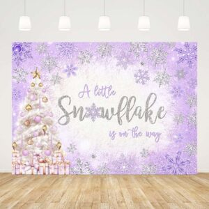 AIBIIN 7x5ft Snowflake Baby Shower Backdrop A Little Snowflake is on The Way Baby Shower Photography Background Purple Sliver Winter Snowflake Christmas Tree Baby Shower Party Decorations Supplies