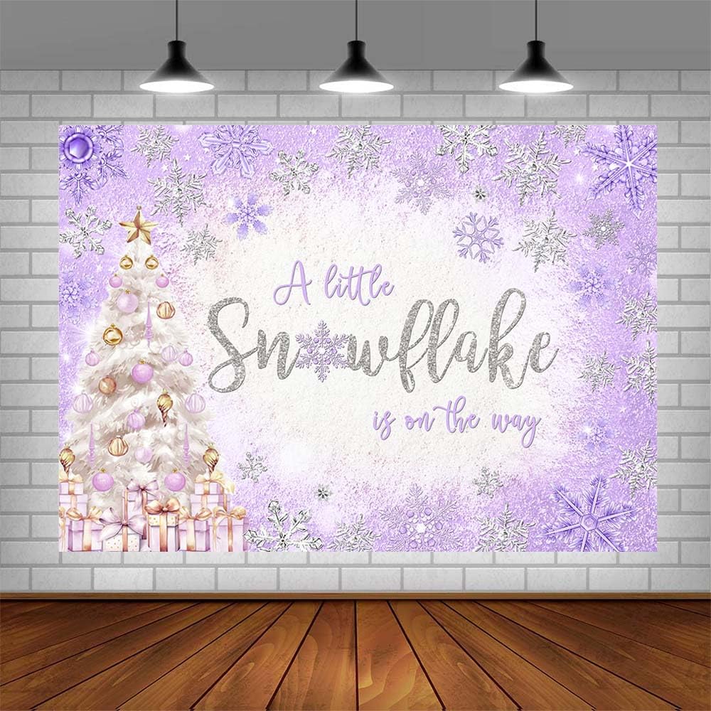 AIBIIN 7x5ft Snowflake Baby Shower Backdrop A Little Snowflake is on The Way Baby Shower Photography Background Purple Sliver Winter Snowflake Christmas Tree Baby Shower Party Decorations Supplies