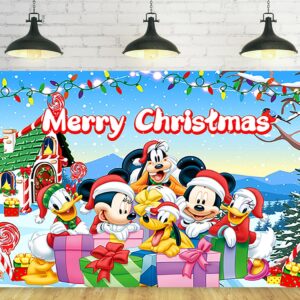 Merry Christmas Backdrop for Mickey Mouse Christmas Party Decorations Christmas House Background for Party Cake Table Decorations Xmas Theme Banner 5x3ft